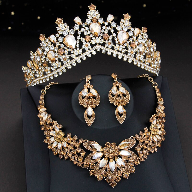 Luxurious Gold Crystal Tiara Jewelry Set Collection on Luulla