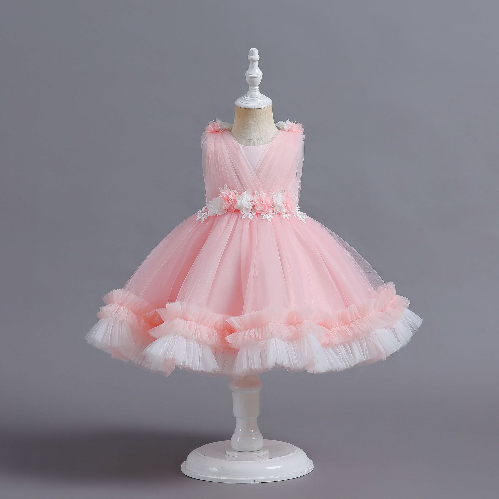 Pink Floral Ruffled Tulle Princess Party Dress on Luulla