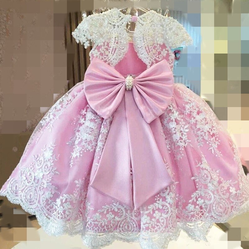 Real Photo Pink Princess Pearls Lace Appliques Flower Girl Dresses O ...