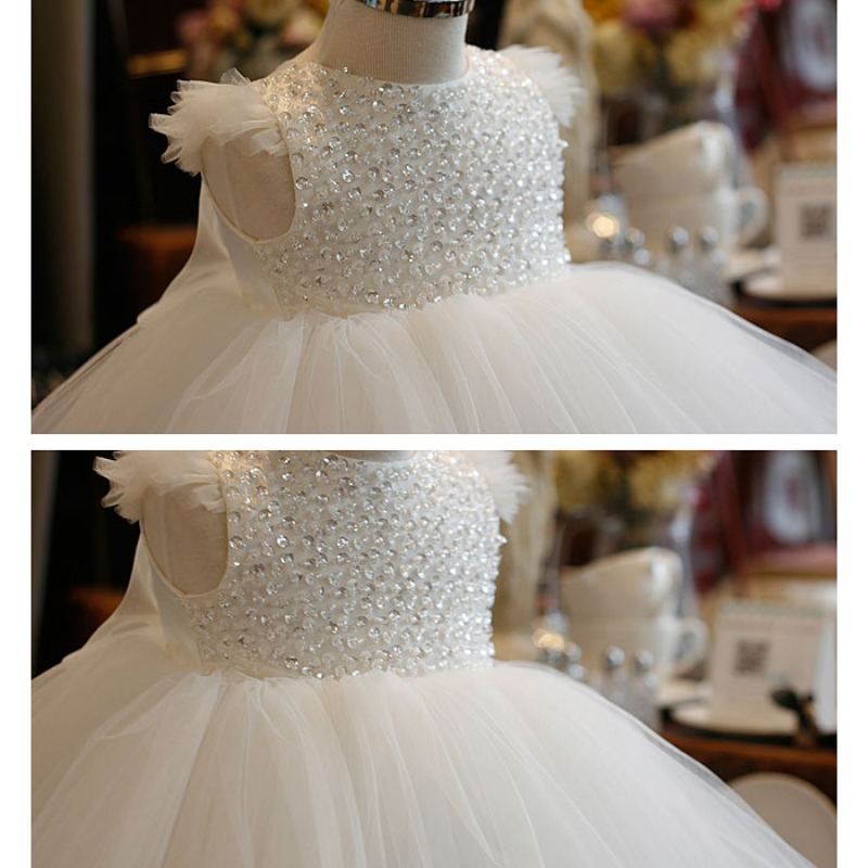 Flower Girl Dress Party Wedding Princess White Tulle Toddler Baby Girls ...