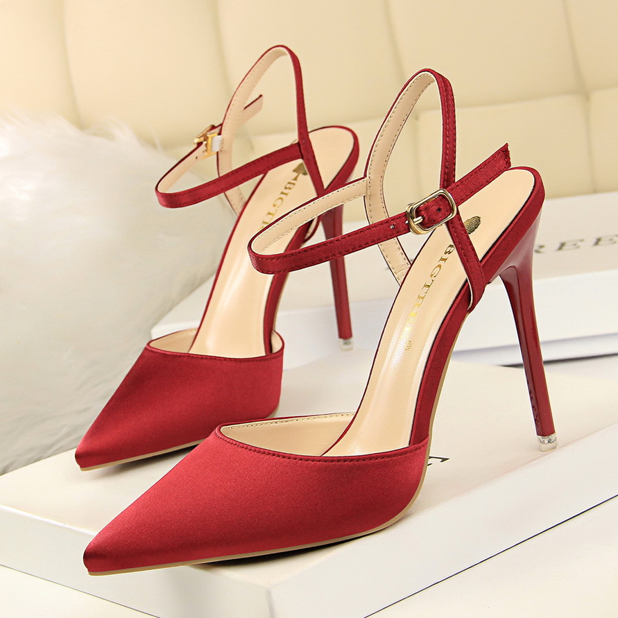 Women's Stiletto High Heel Satin Shallow Toe Pointed Toe Slimming ...