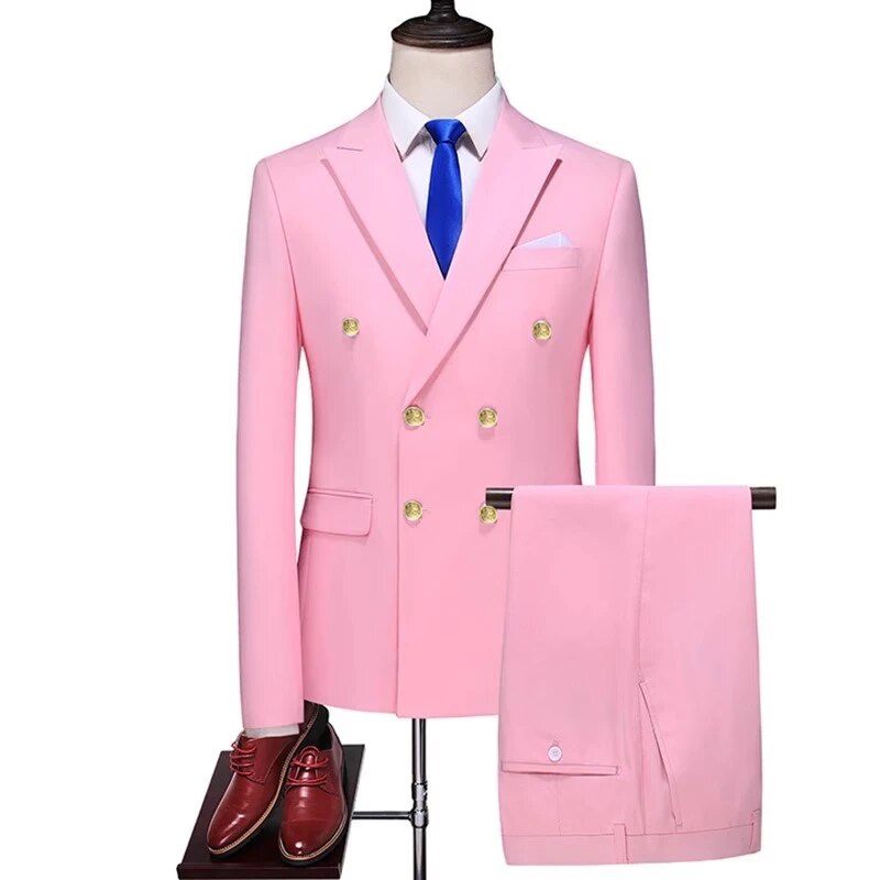 Pink Double-breasted Suit With Blue Tie on Luulla