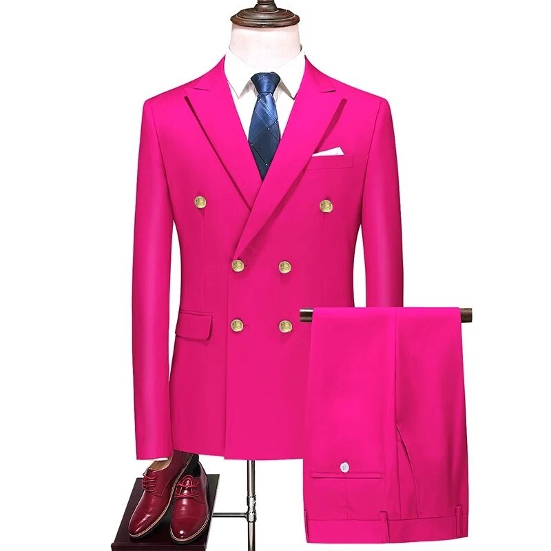 Vibrant Pink Double-breasted Suit With Tie on Luulla