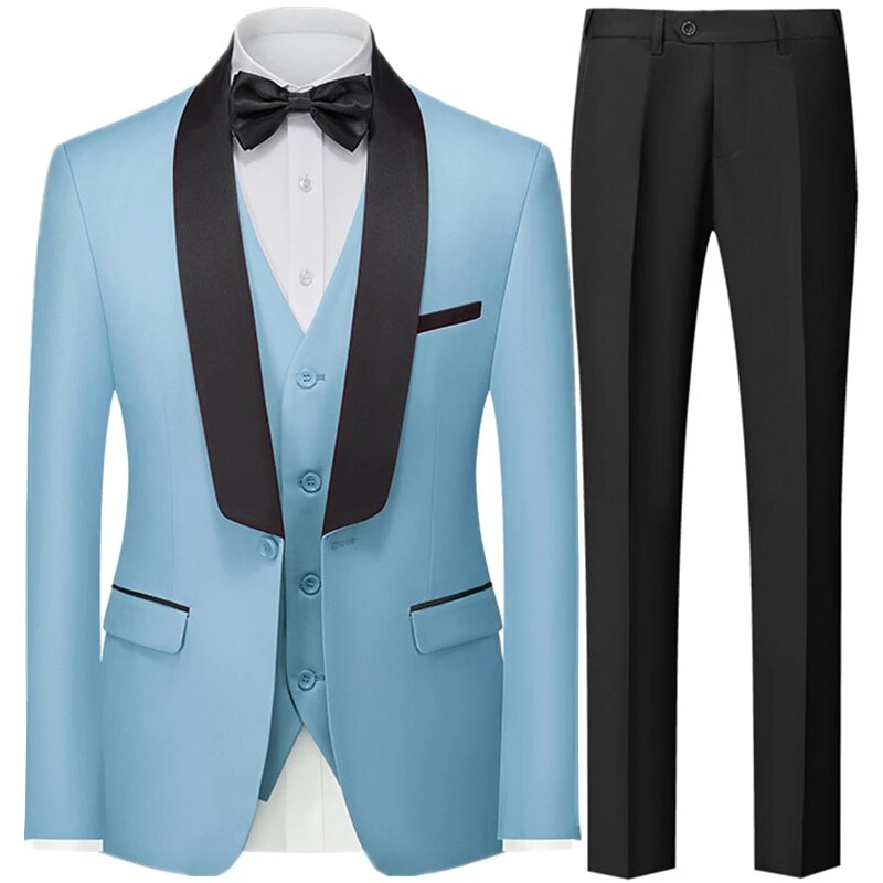 Light Blue Tuxedo Suit With Black Trim on Luulla