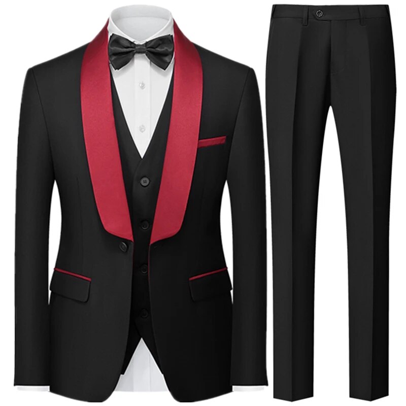 Mens Black Suit With Red Satin Trim on Luulla