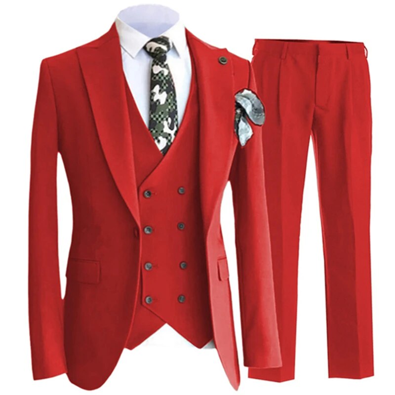 Classic Three-piece Red Suit With Tie on Luulla