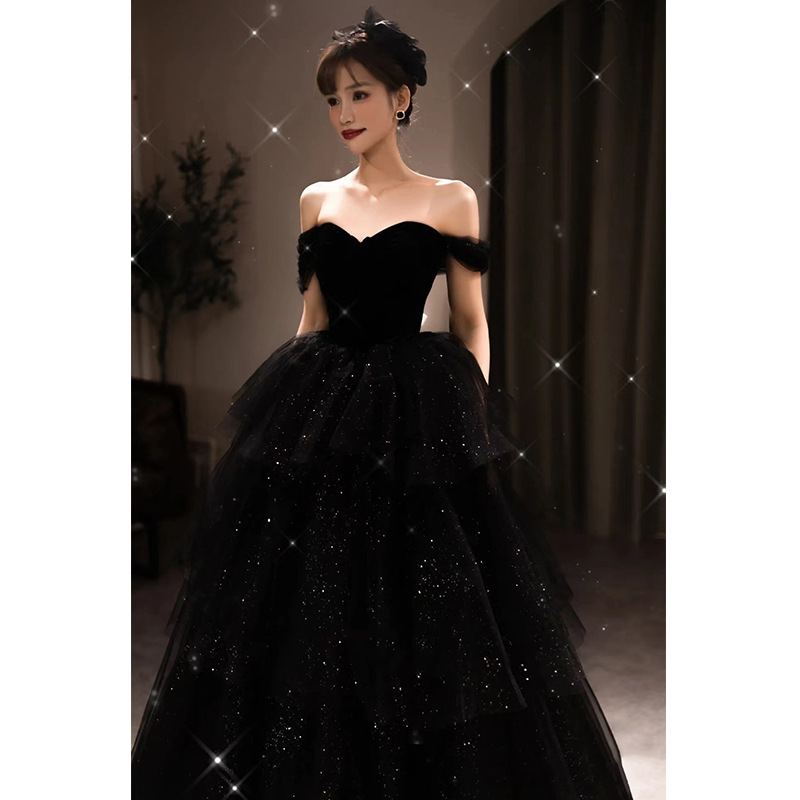Black Off The Shoulder Ball Gown Full Length Prom Dress Evening Dress ...