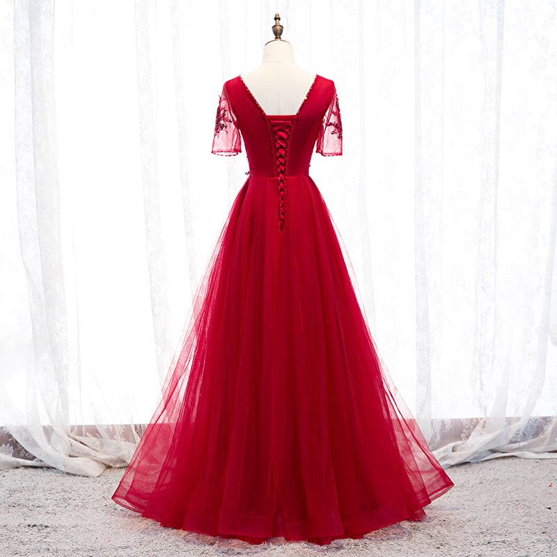 Red Short Sleeve Applique Full Length Prom Dress Evening Dress Sa1890 ...
