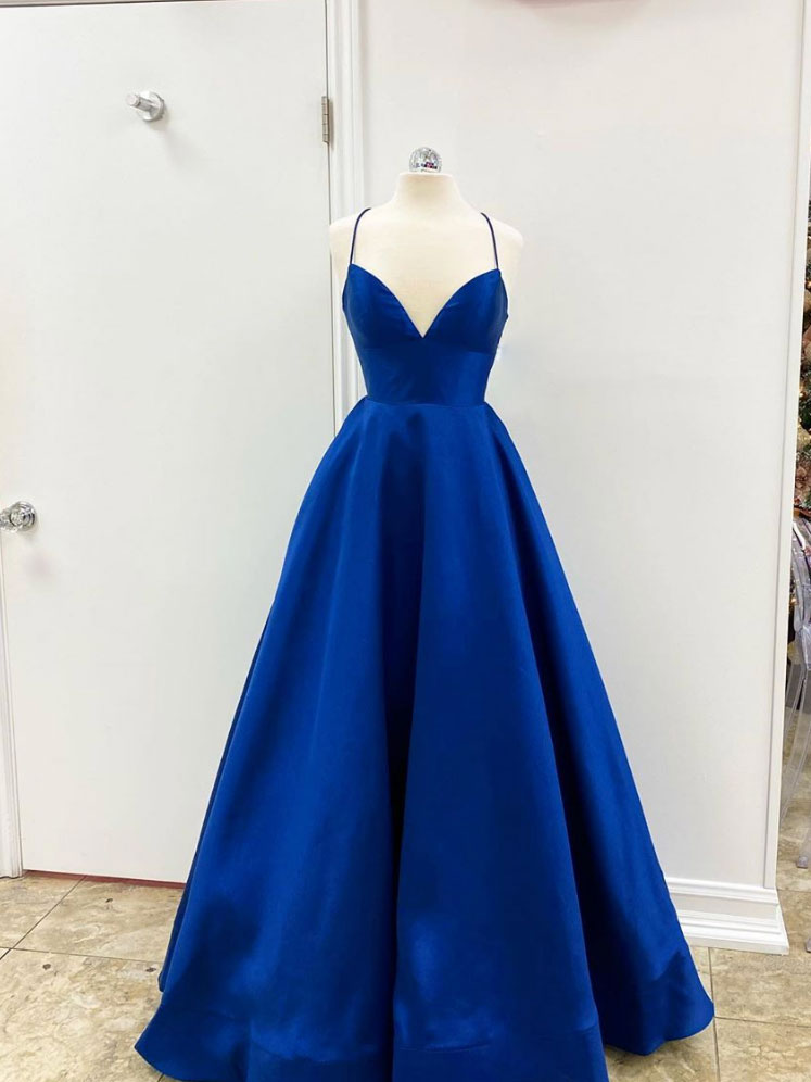 Simple Blue Satin Long Prom Dress Blue Formal Dress Evening Dress ...