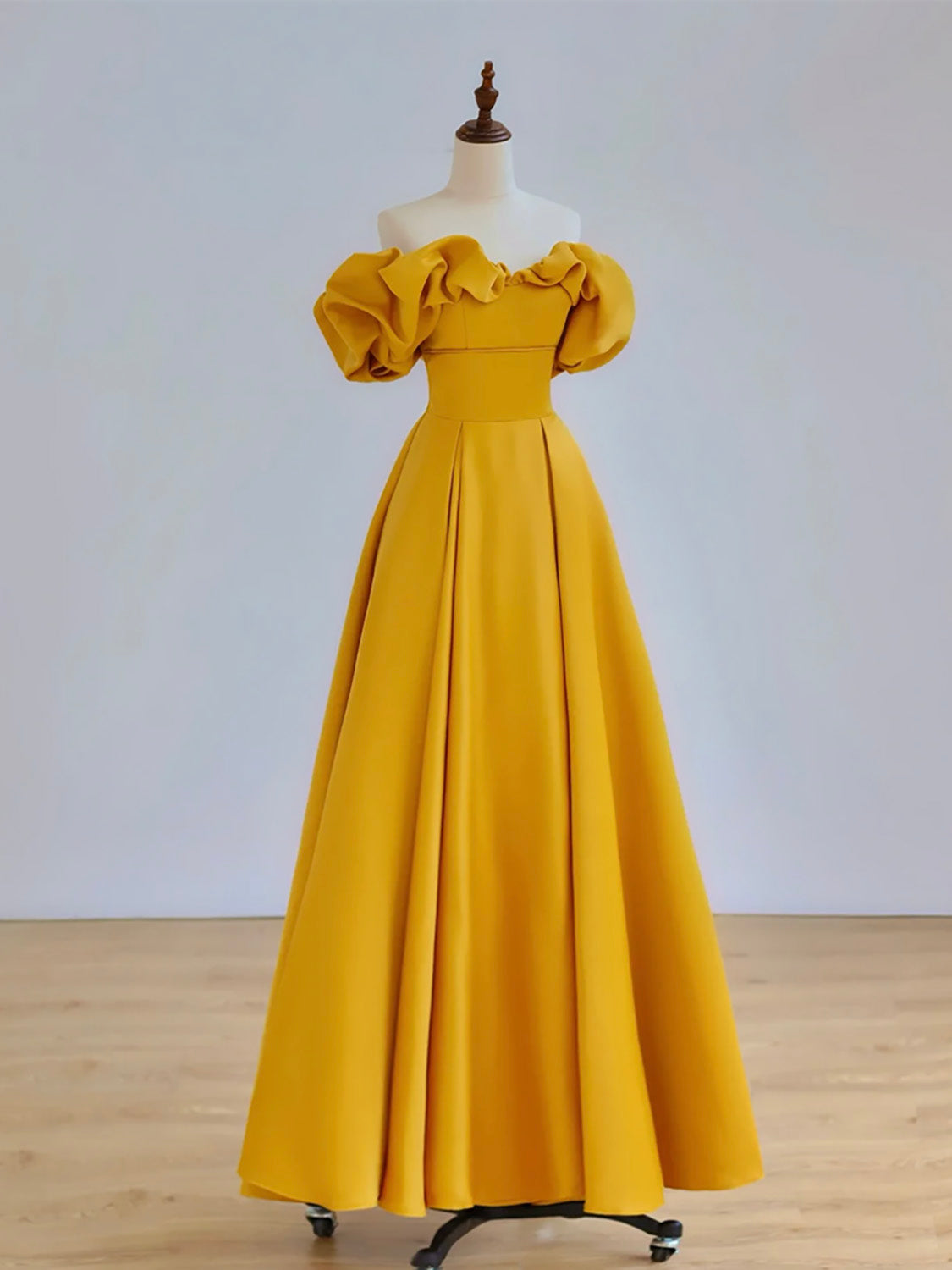 A-line Off Shoulder Yellow Long Prom Dres Long Graduation Formal Dress ...