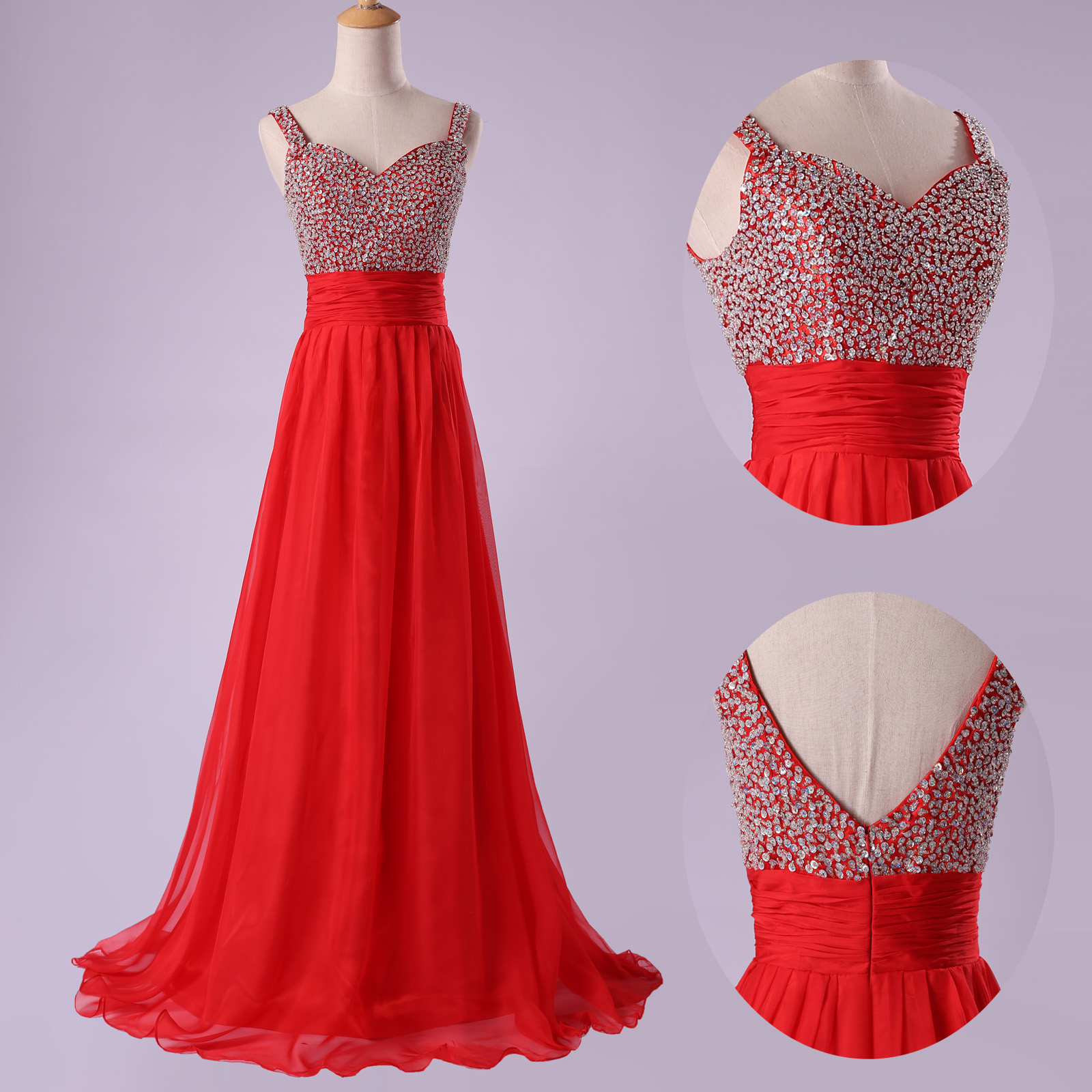 Fashion Chiffon Beaded Full Length Prom Dresses Evening Dress ...